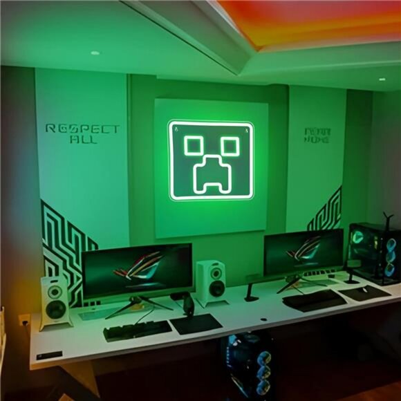 Urban Outfitters | Wall Decor | Neon Led Minecraft Creeper Wall Sign ...